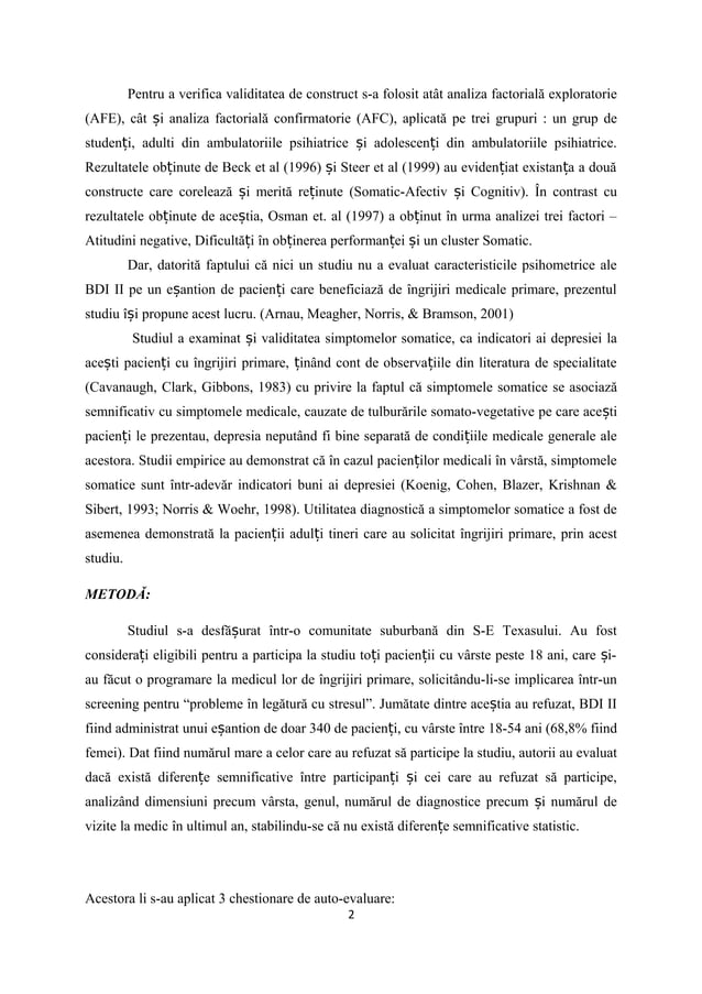 Proiect bdi ii utilitatea BDI II | PDF