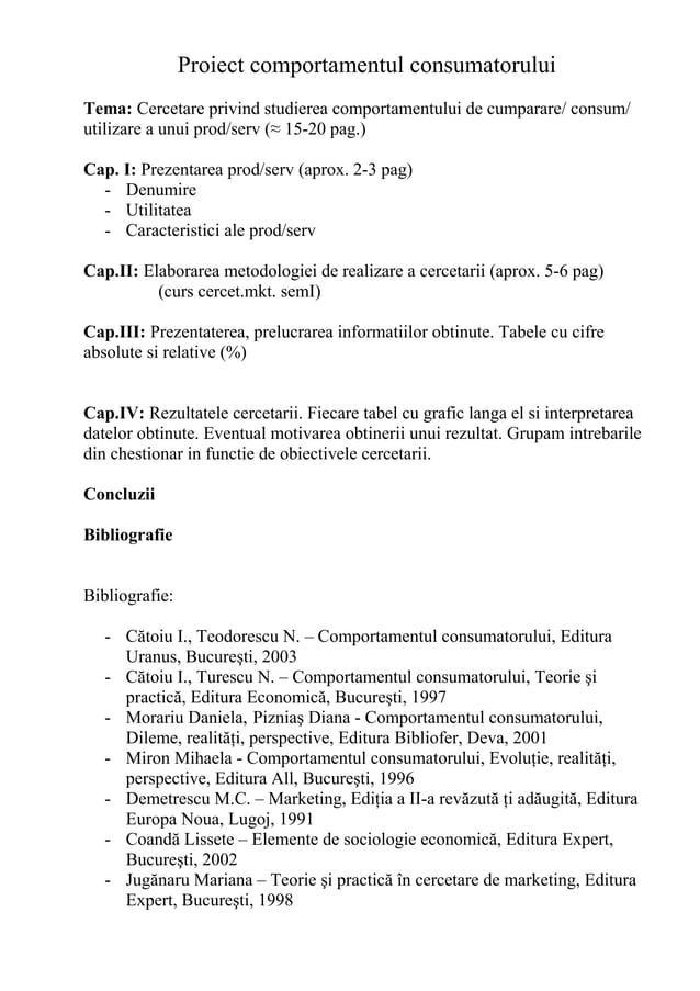 Proiect comportamentul consumatorului | DOC