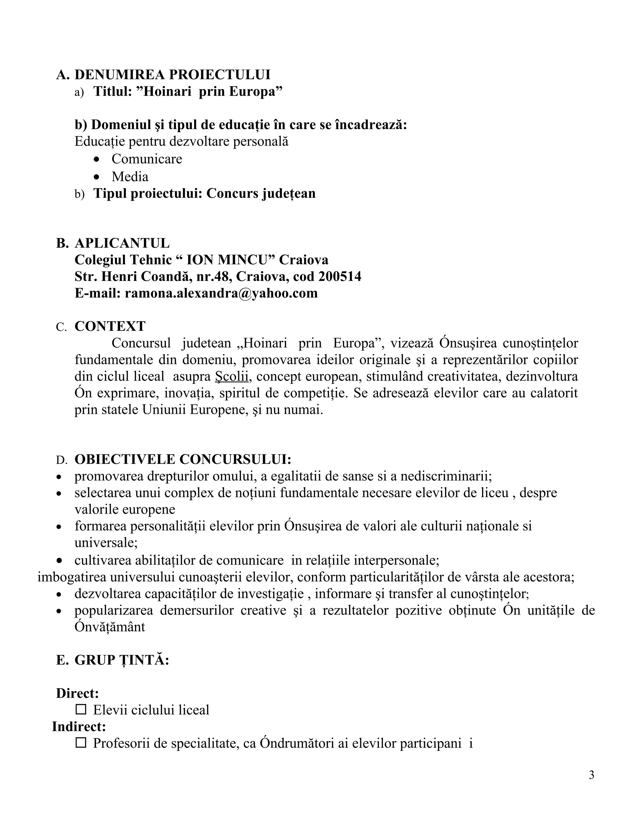 Proiect concurs final | PDF