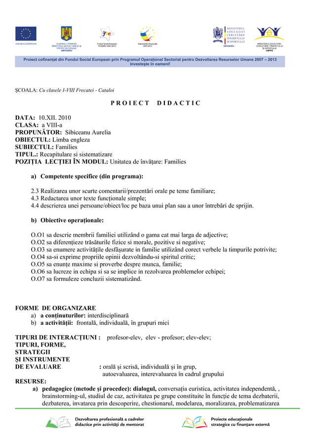 Proiect de lectie lb engleza | DOC