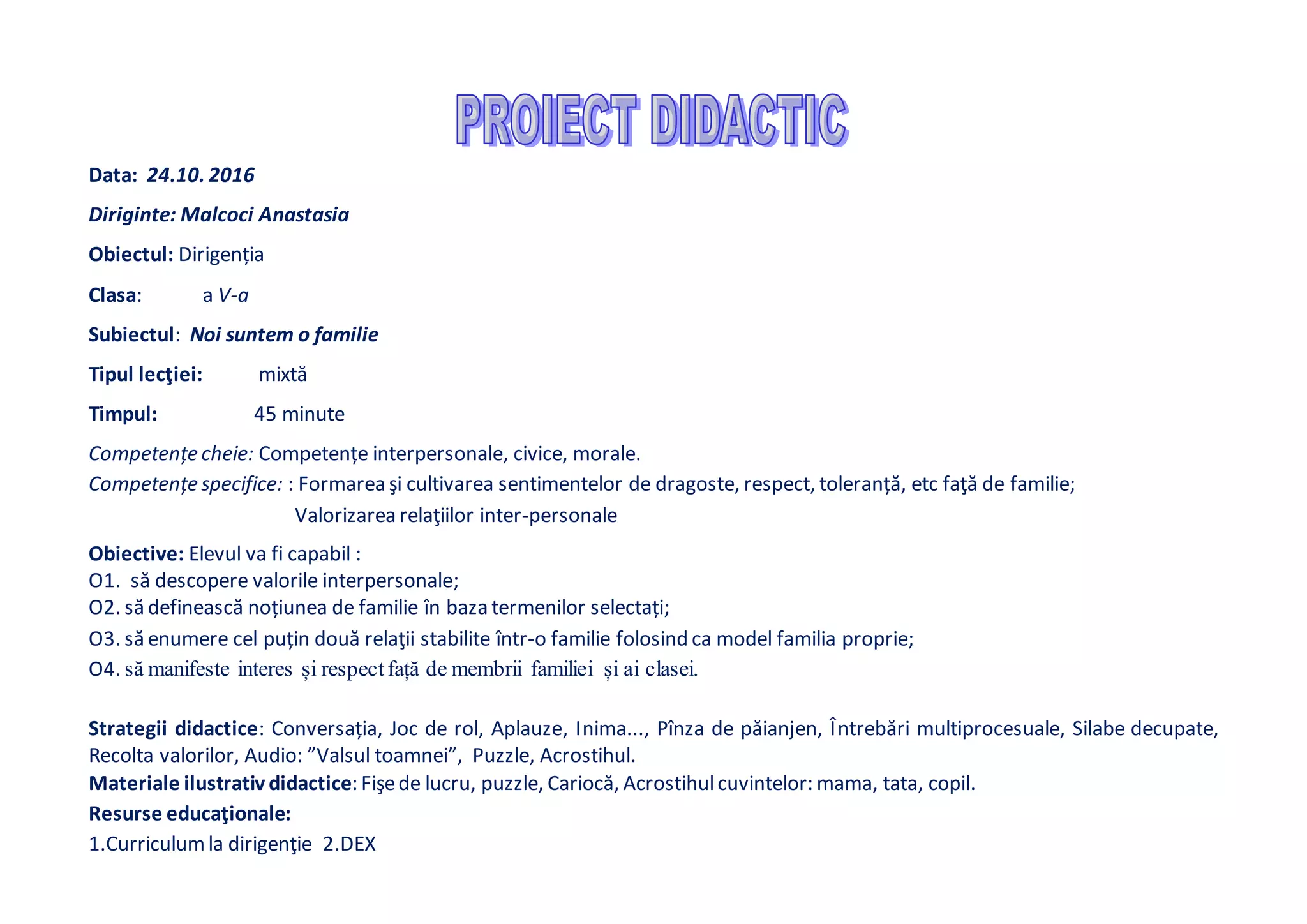 Proiect didactic | DOCX
