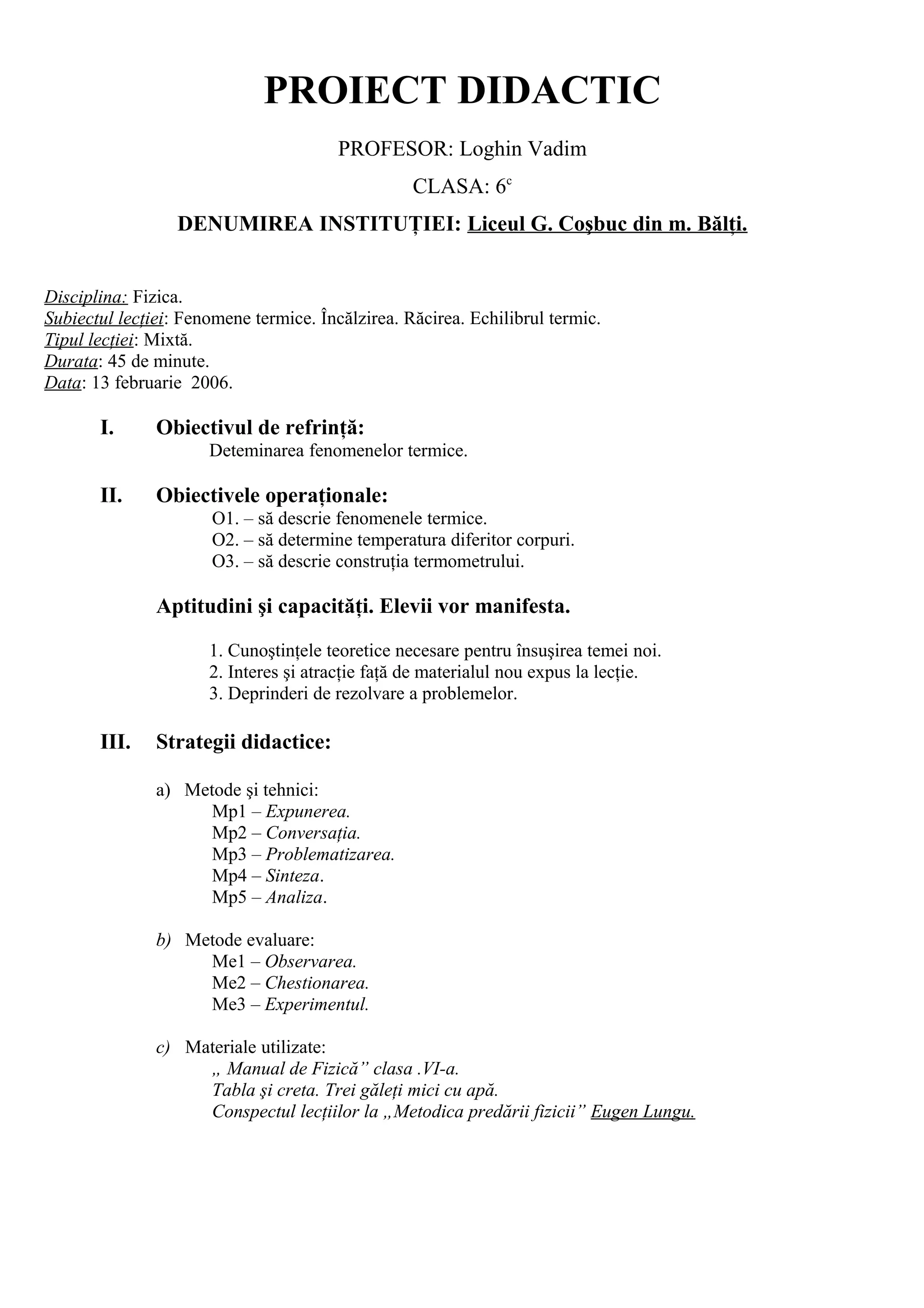 Proiect didactic 6c(dilatarea solidelor) | PDF