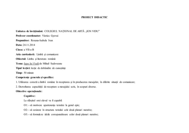 Proiect didactic clasa a 7-a | DOCX