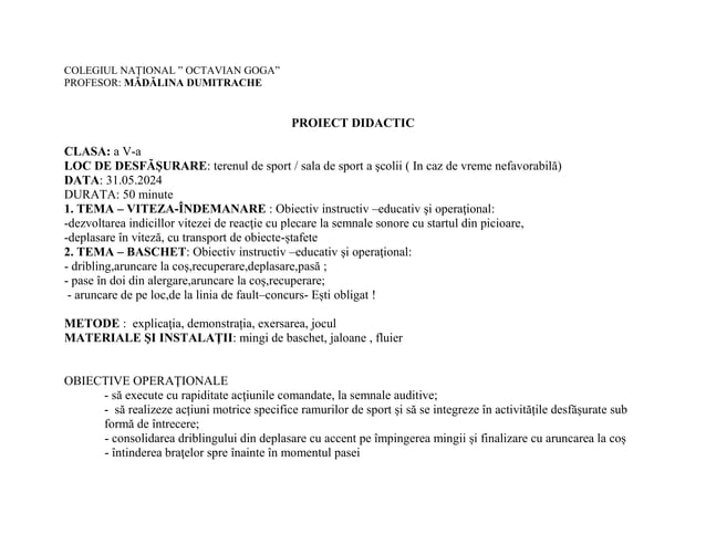 Proiect didactic clasa a V a inspectie Madalina Dumitrache.doc