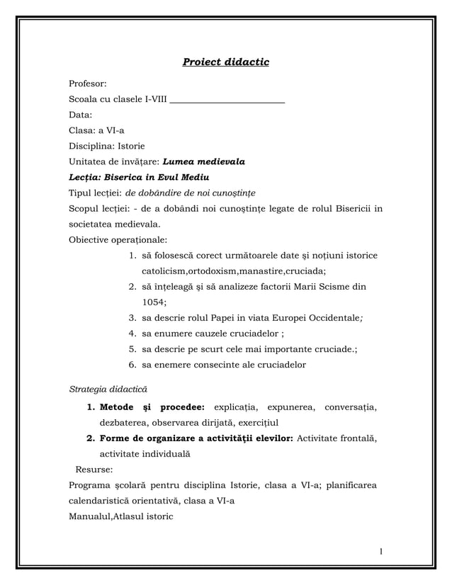 Proiect didactic clasa_a_vi_biserica_in_em | DOC