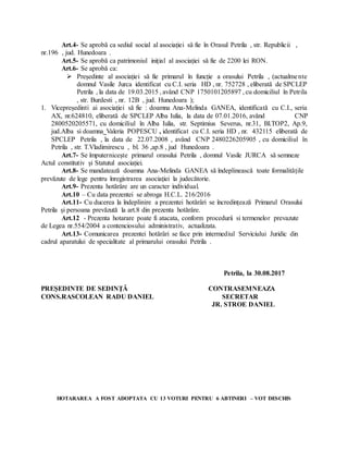 Proiect hcl infiintare gal + act constitutiv , statut | DOCX