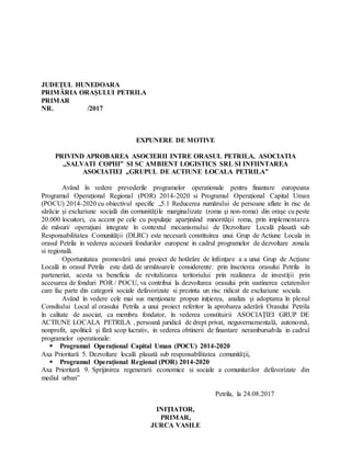 Proiect hcl infiintare gal + act constitutiv , statut | DOCX