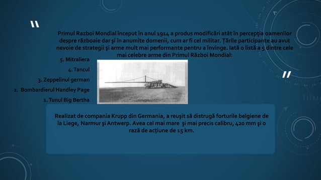 ARMAMENTUL FOLOSIT IN PRIMUL RAZBOI MONDIAL | PPT