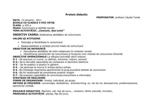 Proiect lectie deschisa | PPT