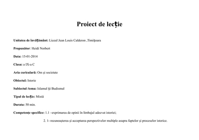 Proiect lectie islam | RTF