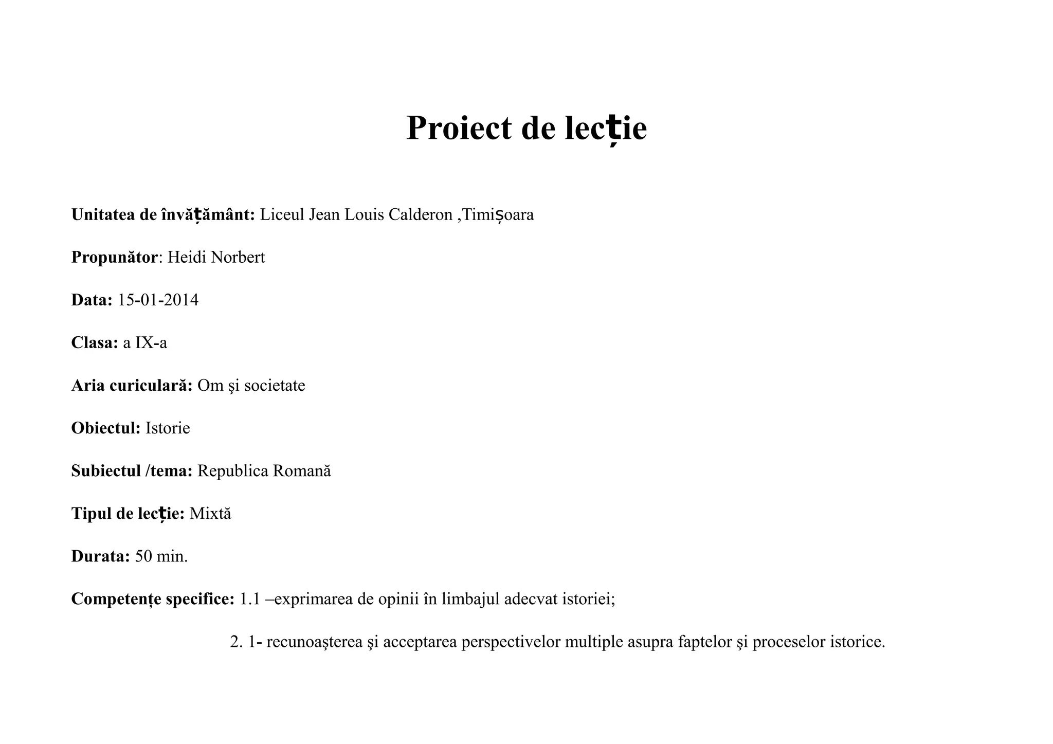 Proiect lectie roma | RTF