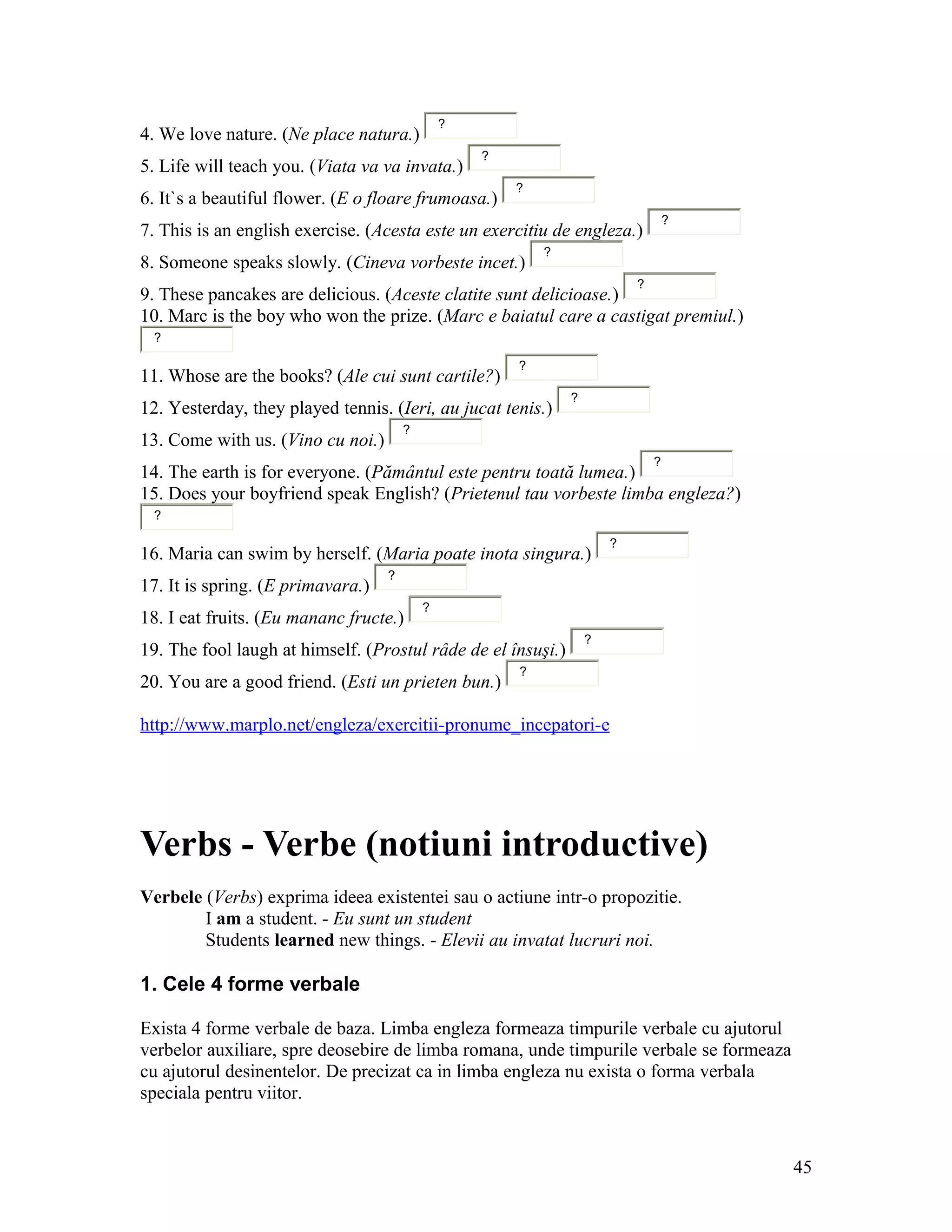 Gramatica limbii engleze, inclusiv exercitii | DOC