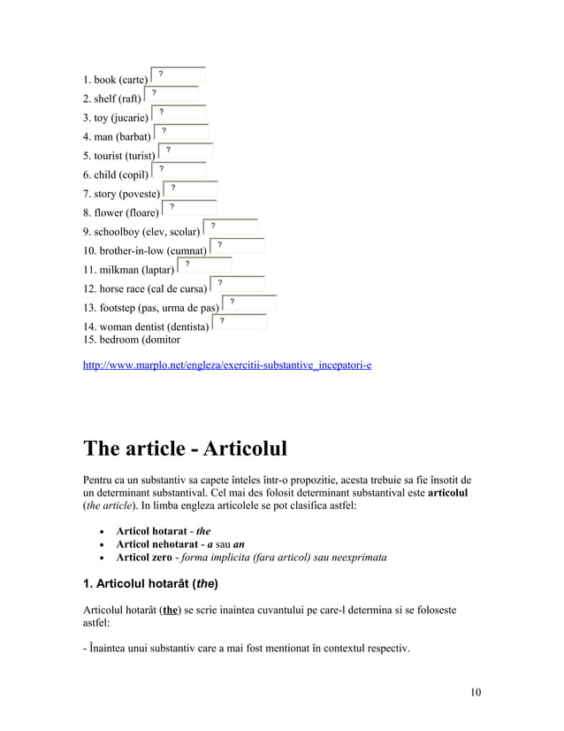 Gramatica limbii engleze, inclusiv exercitii | DOC