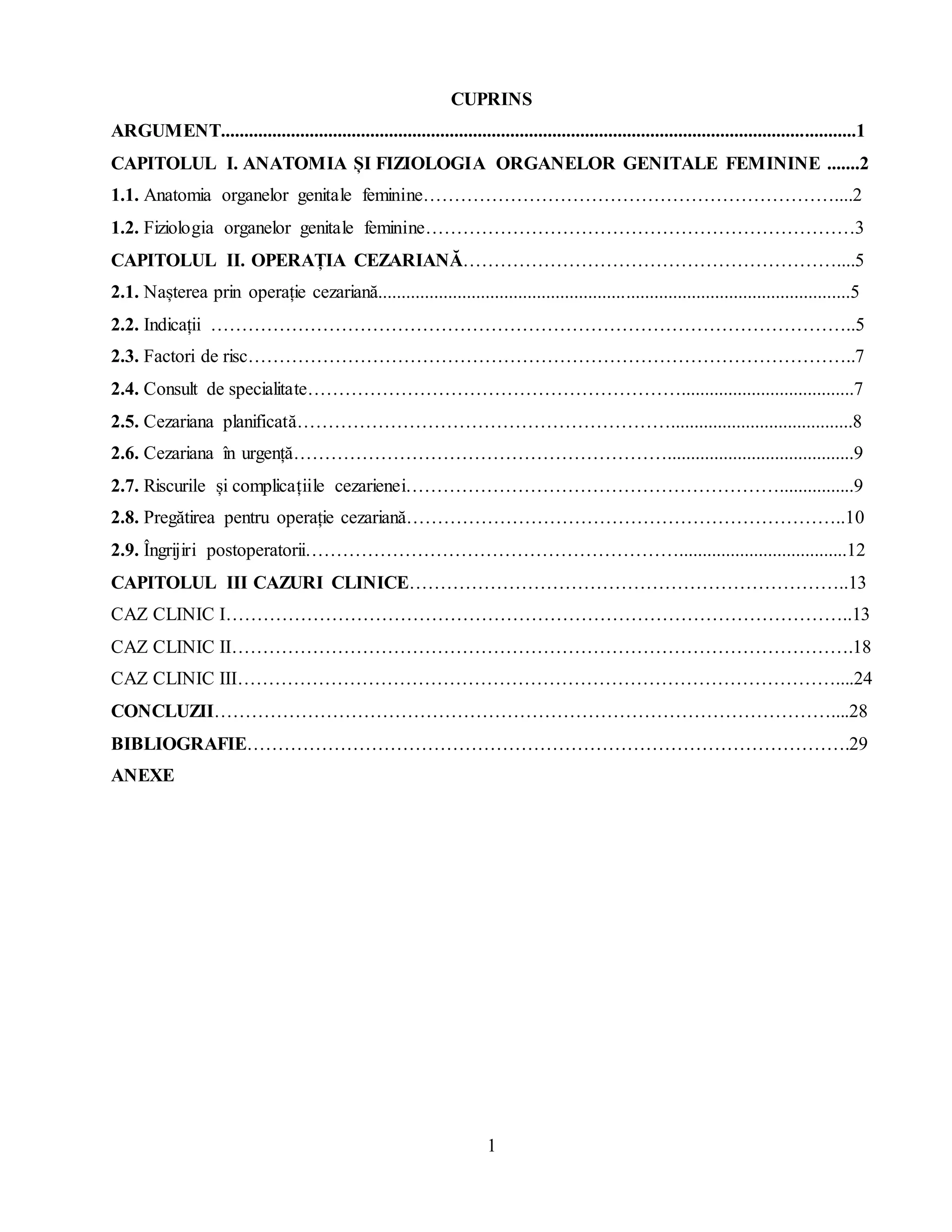 PROIECT OPERAȚIA CEZARIANĂ CU CUPRINS CORECTAT 1.doc