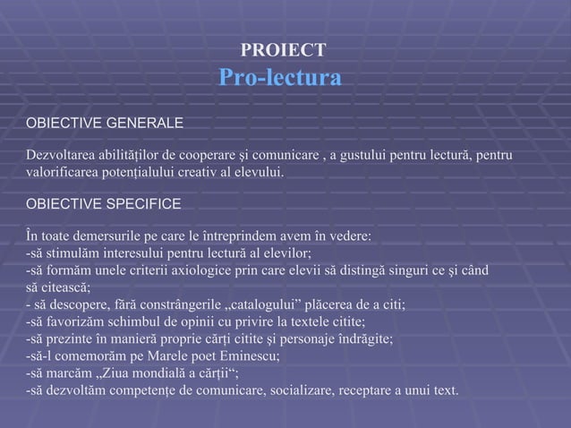 Proiect pro lectura | PPT
