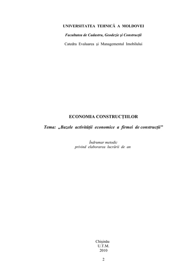 Proiect rom cic.la economia constructilor | DOC