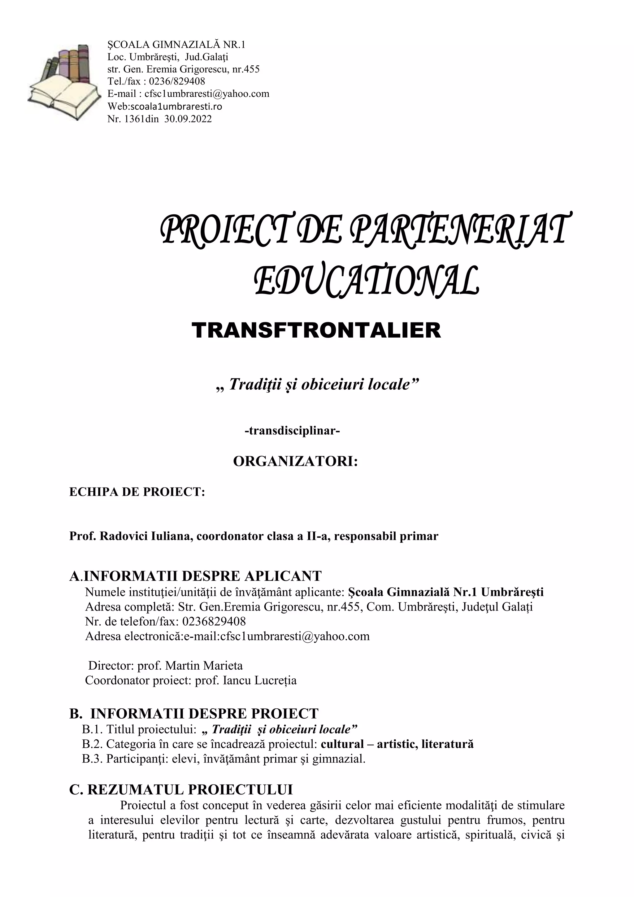 Proiect_TRADITII SI OBICEIURI LOCALE 2023_ raport narativ_IULIANA.doc