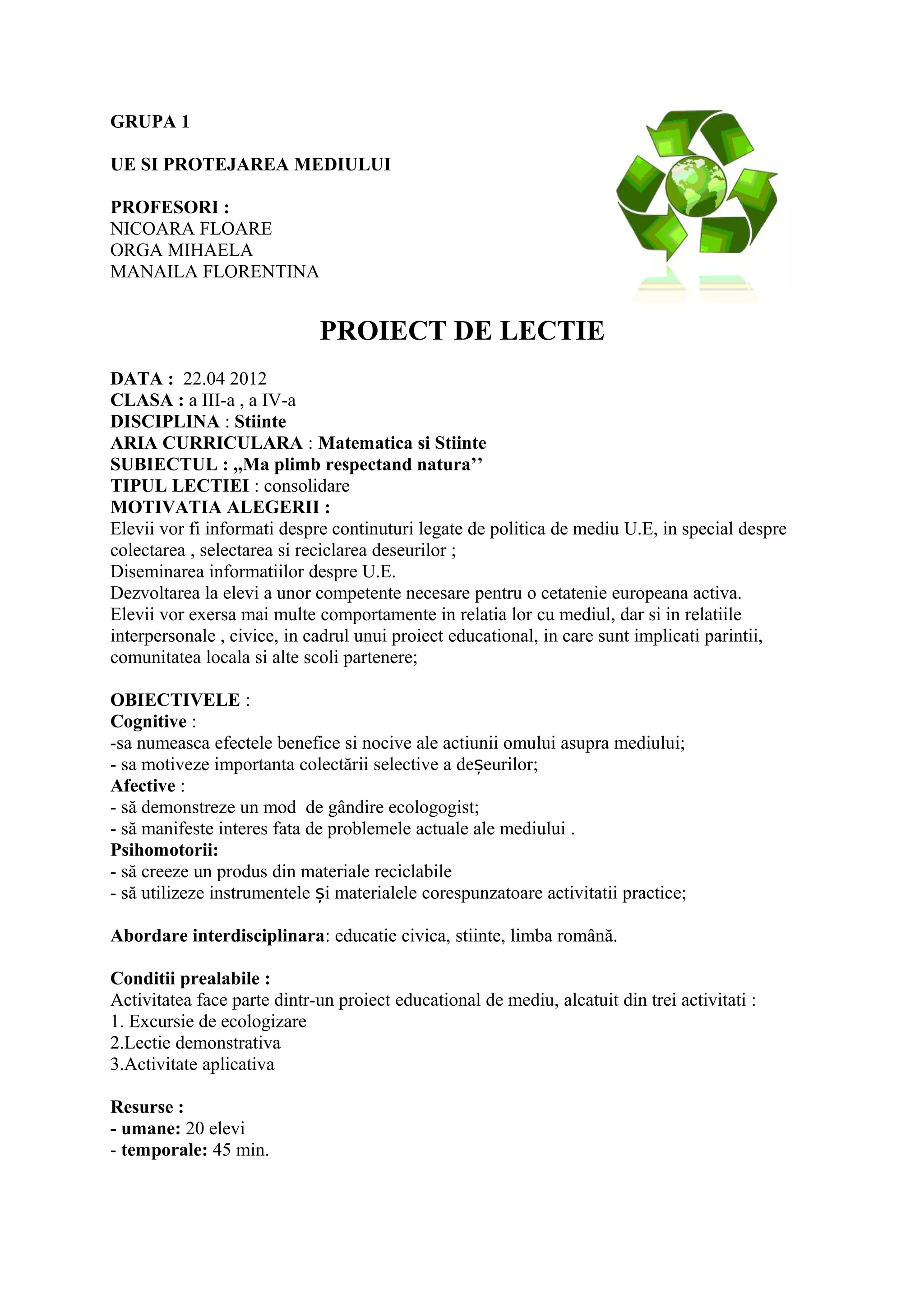 Proiect u.e.+mediu | DOC
