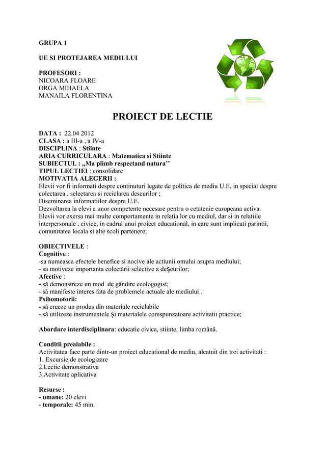 Proiect u.e.+mediu | DOC
