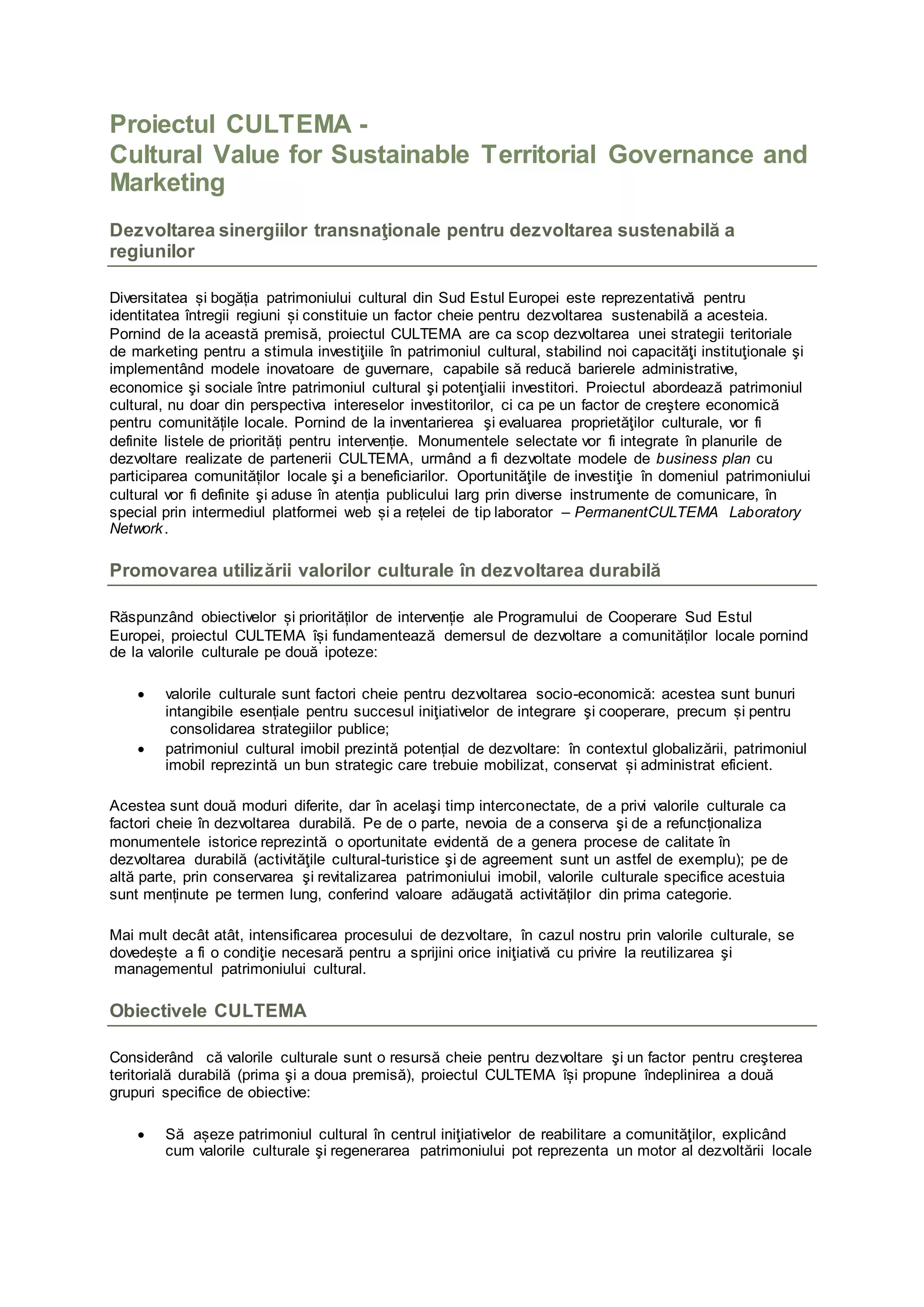 Proiectul Cultema | DOCX