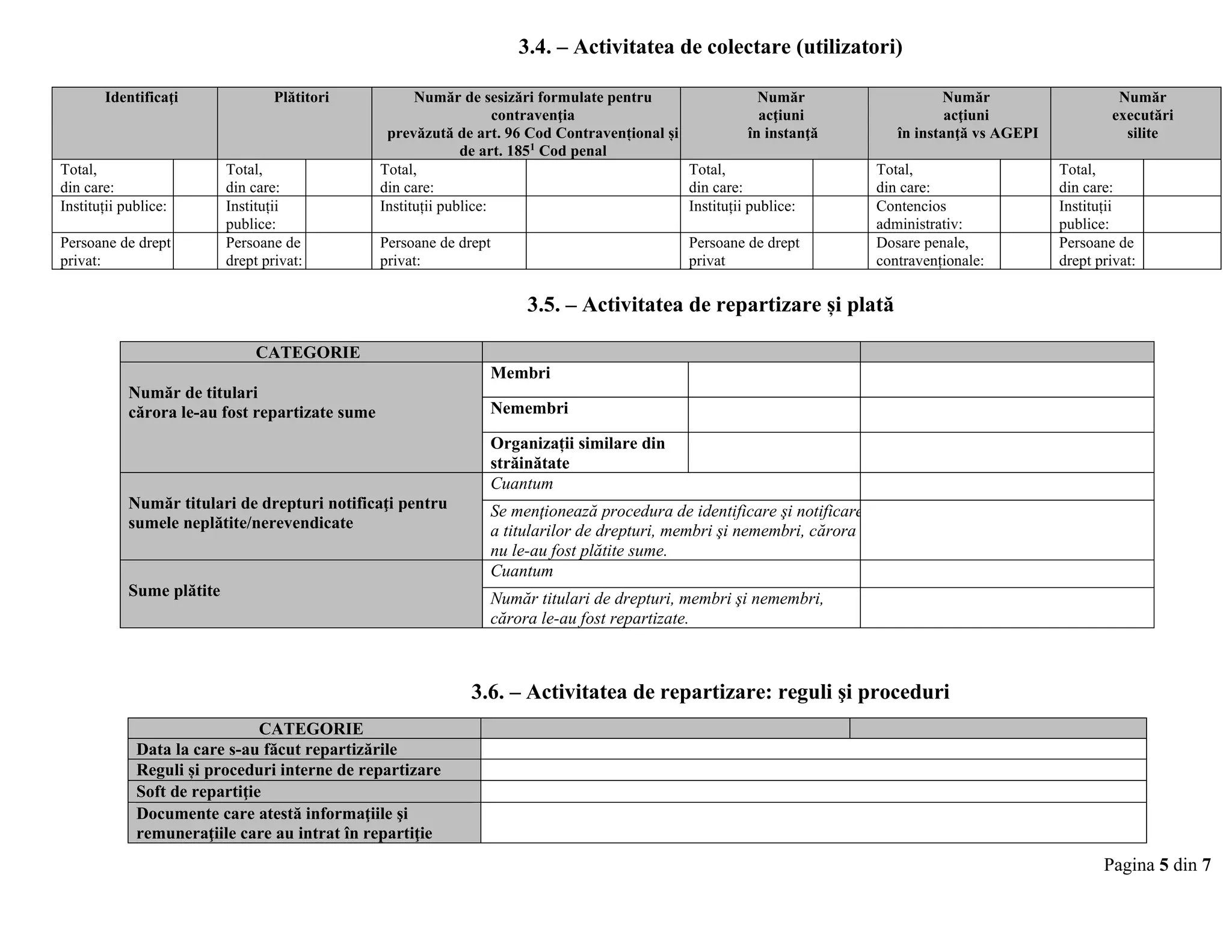 Proiectul modelului de raport anual de transparență ANPFI | PDF