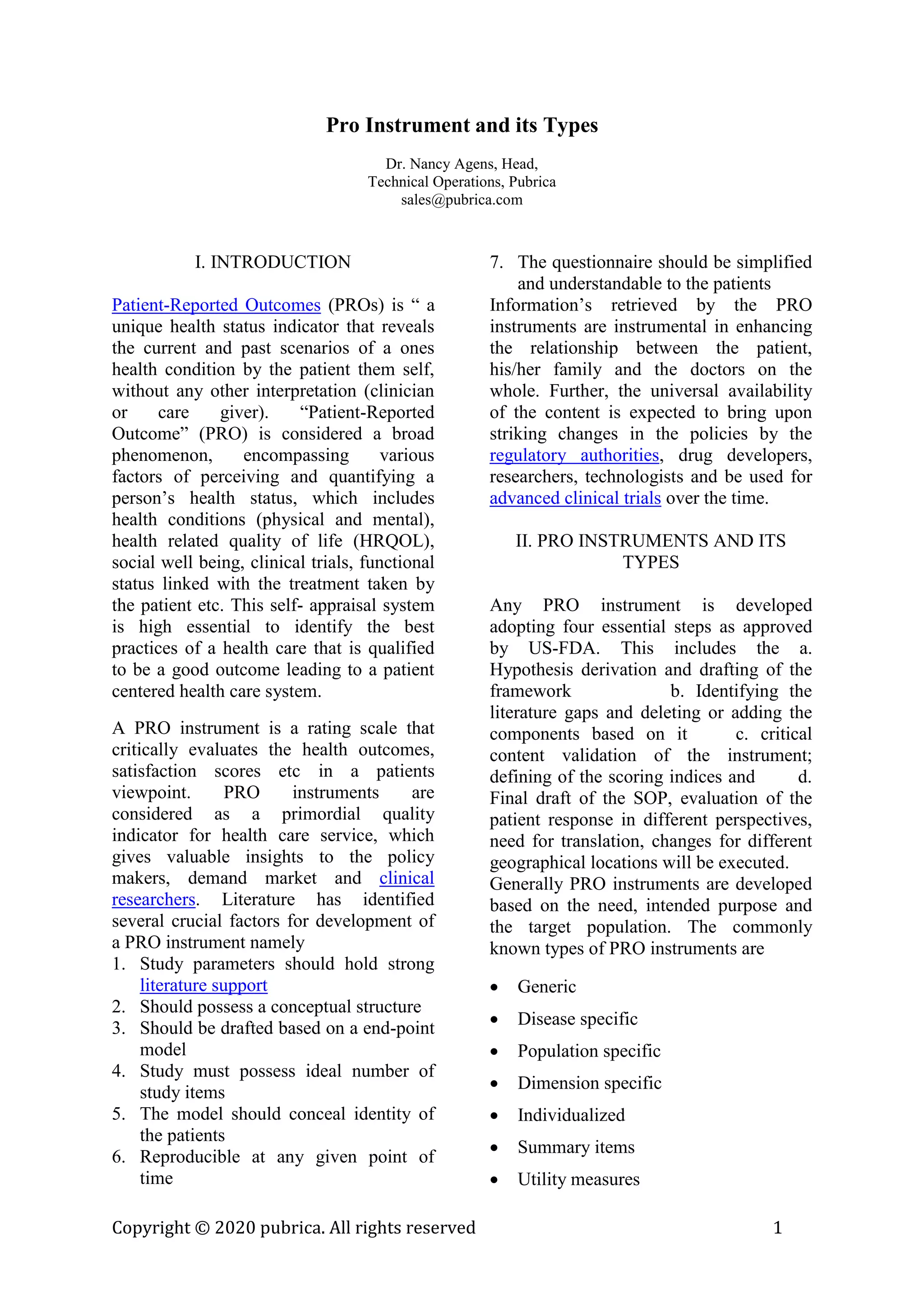 Pro instrument and its types - pubrica | PDF