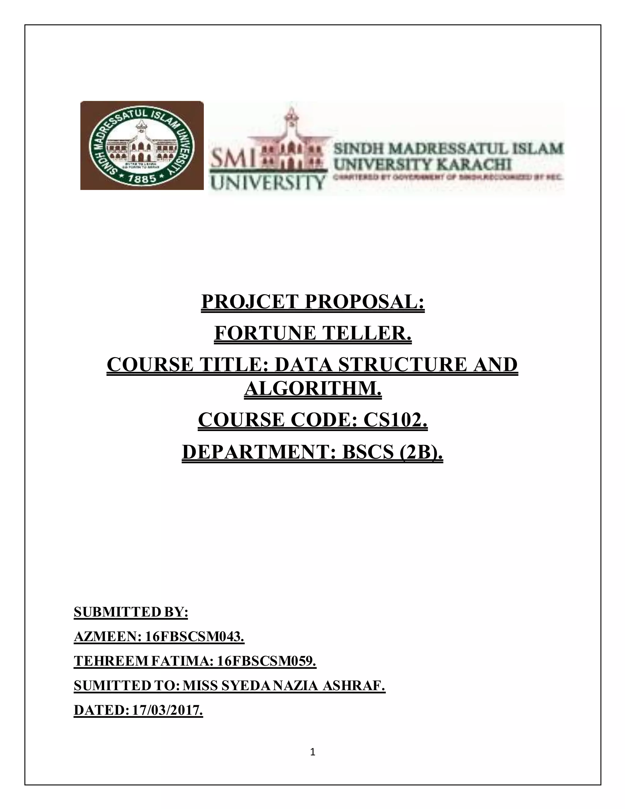 Fortune Teller Project on C++ Proposal | DOCX