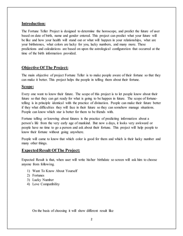 Fortune Teller Project on C++ Proposal | DOCX