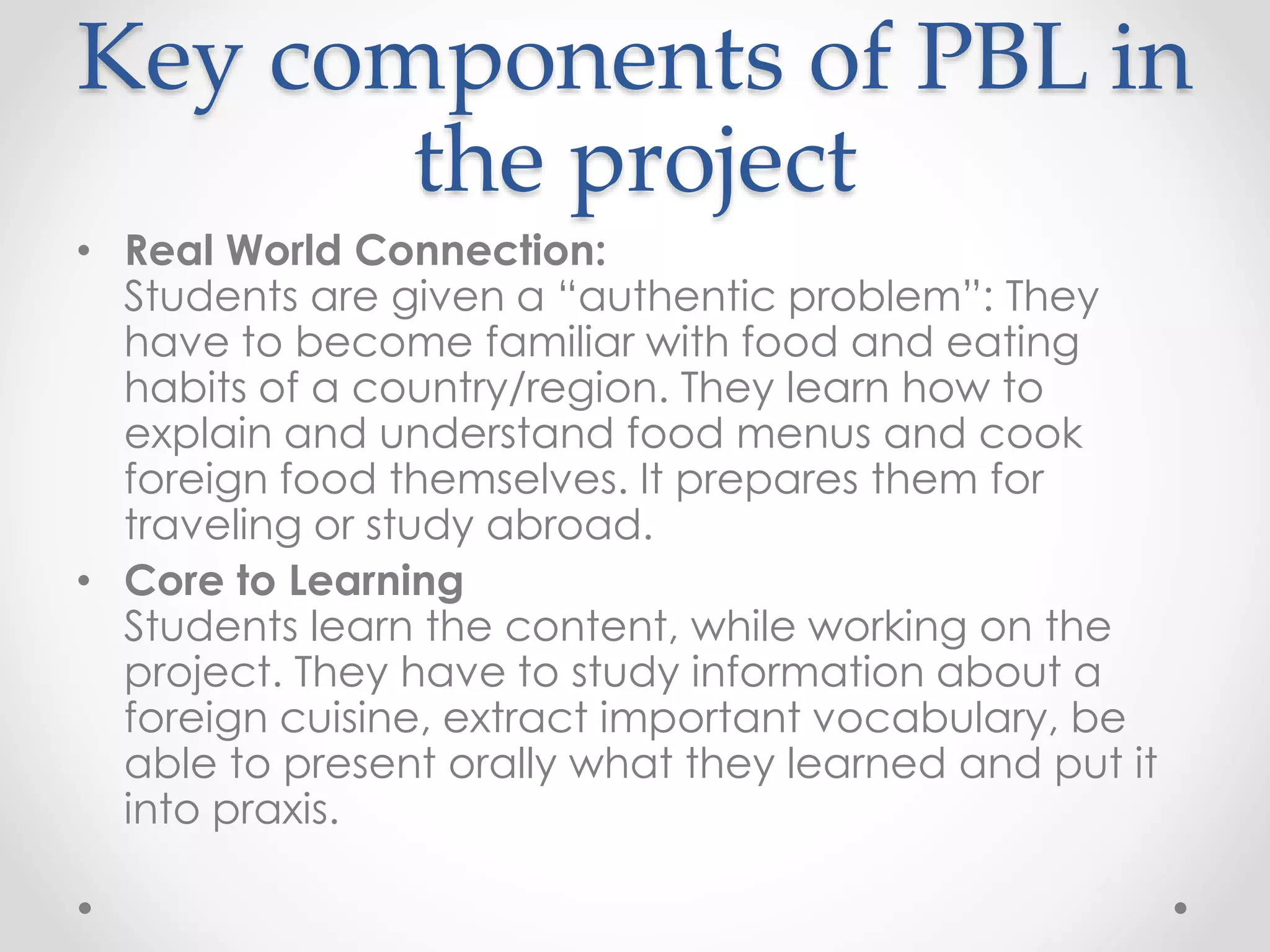 Project Based Learning: Food Market Project | PPTX