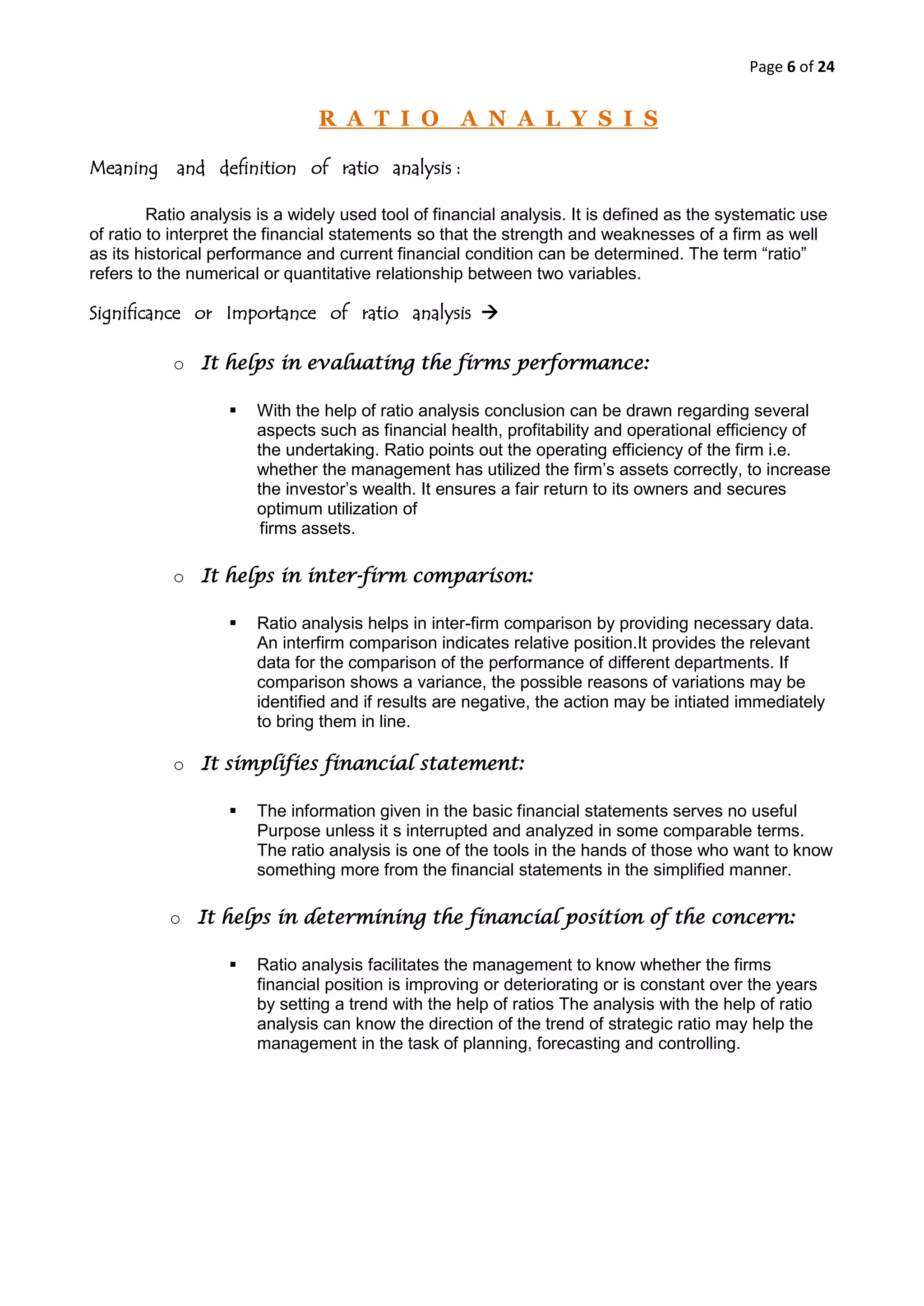 Project on ratio analysis | DOCX