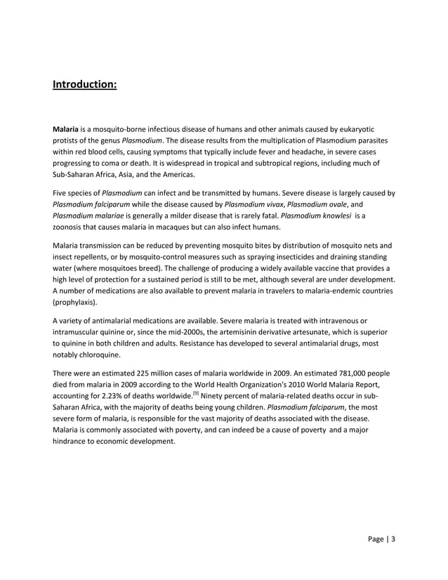 Project Paper on Malaria | DOCX