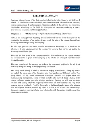Market Survey Of PepsiCo Retailers On Merchandising Effectiveness” | DOCX