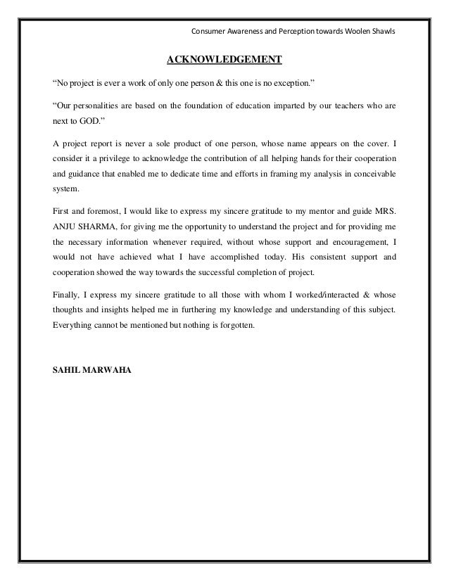 Projectof a consumer awareness and perception towards woolen shawls