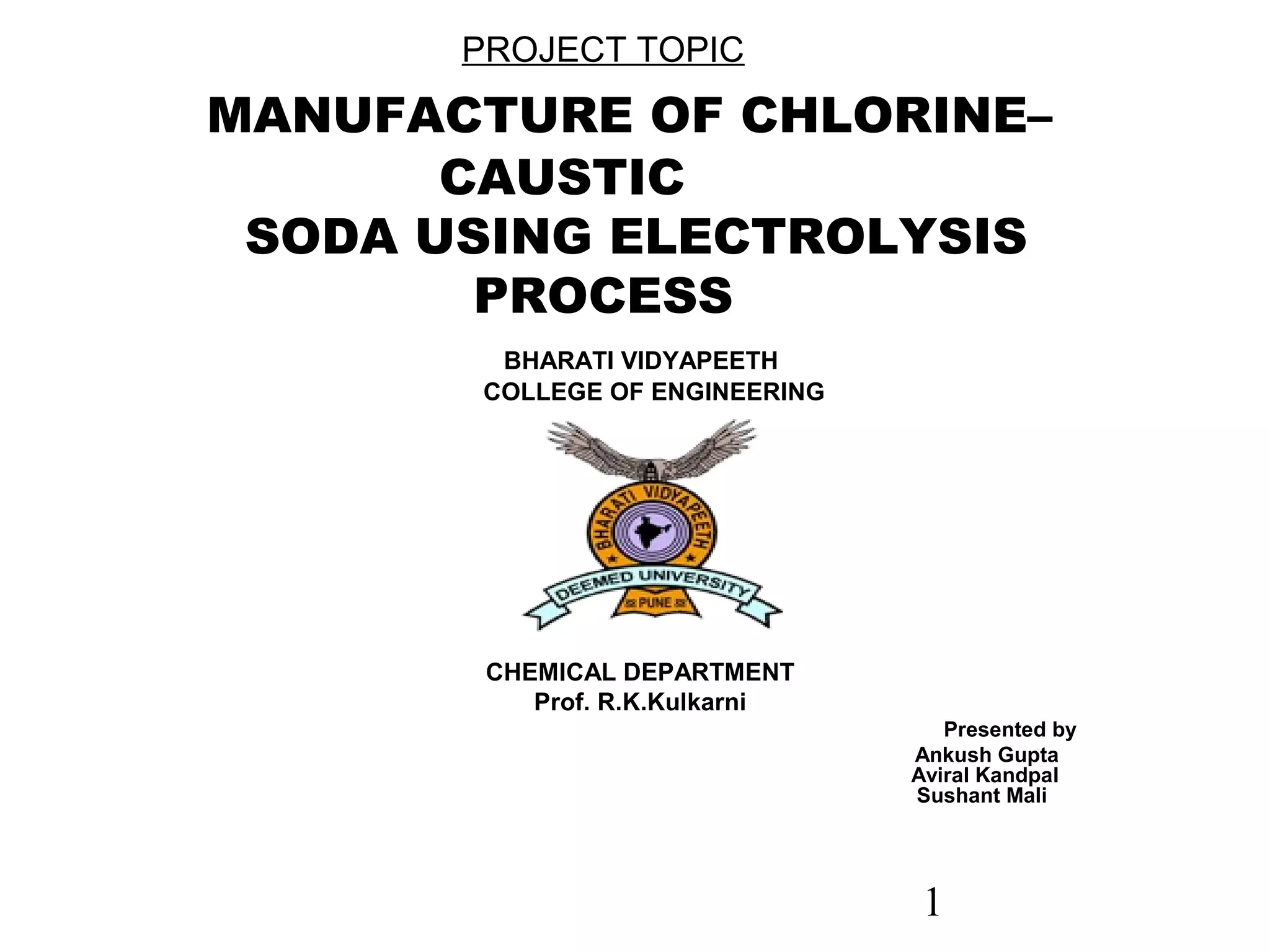 Manufacture of caustic soda and chlorine using electrolysis process ...