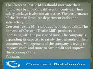 Hrm report on crescent bahuman limited | PPTX