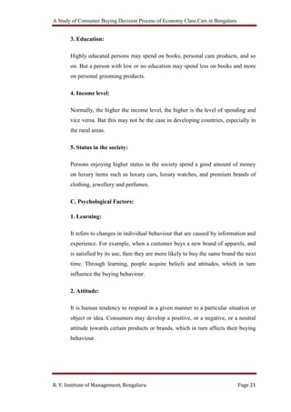 project on consumer buying decision process in purchasing economy class ...