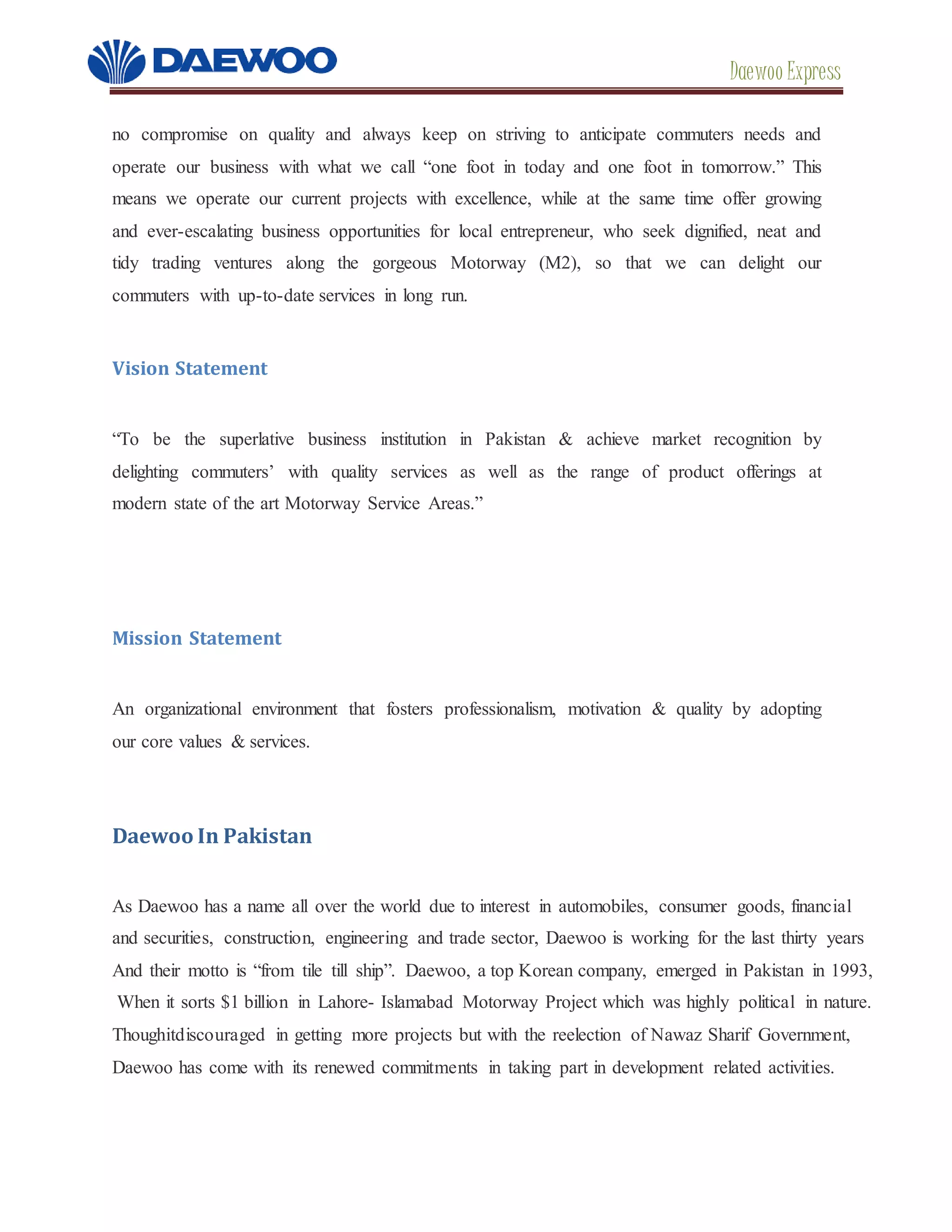 Daewoo Express Pakistan Report | DOCX