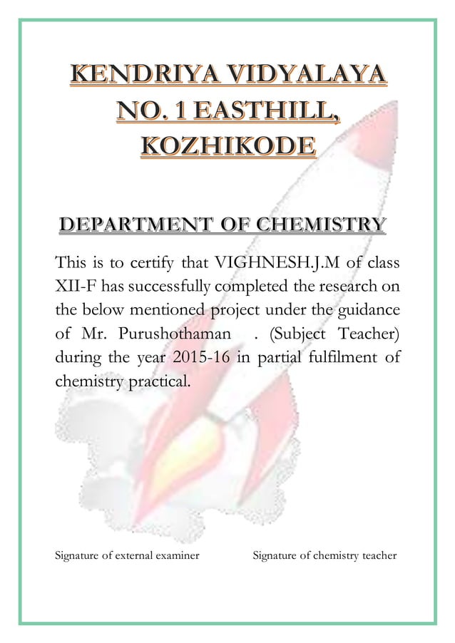 chemistry Project class 12 | DOCX | Chemistry | Science