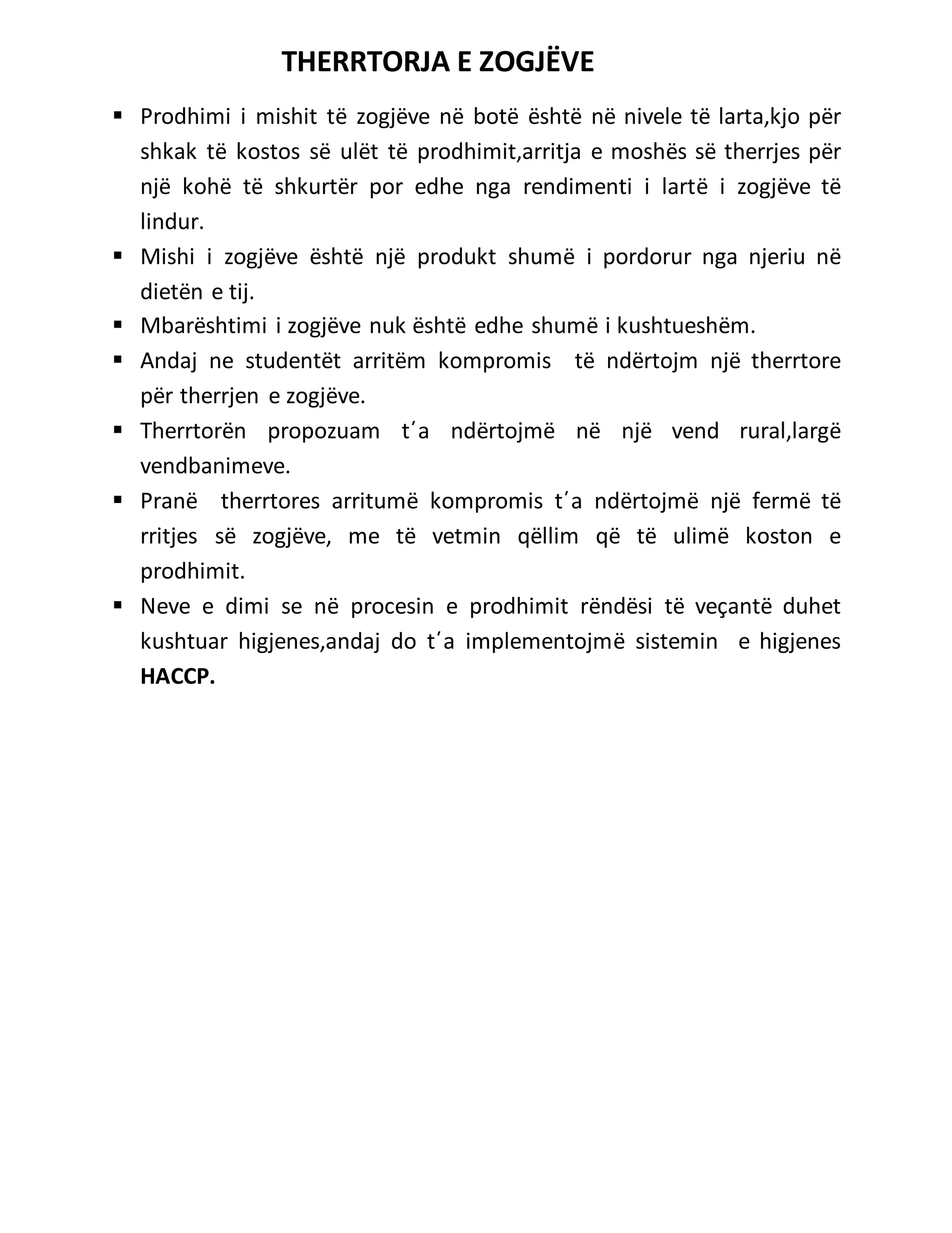 Projektimi i një objekti prodhues sipas HACCP | DOCX
