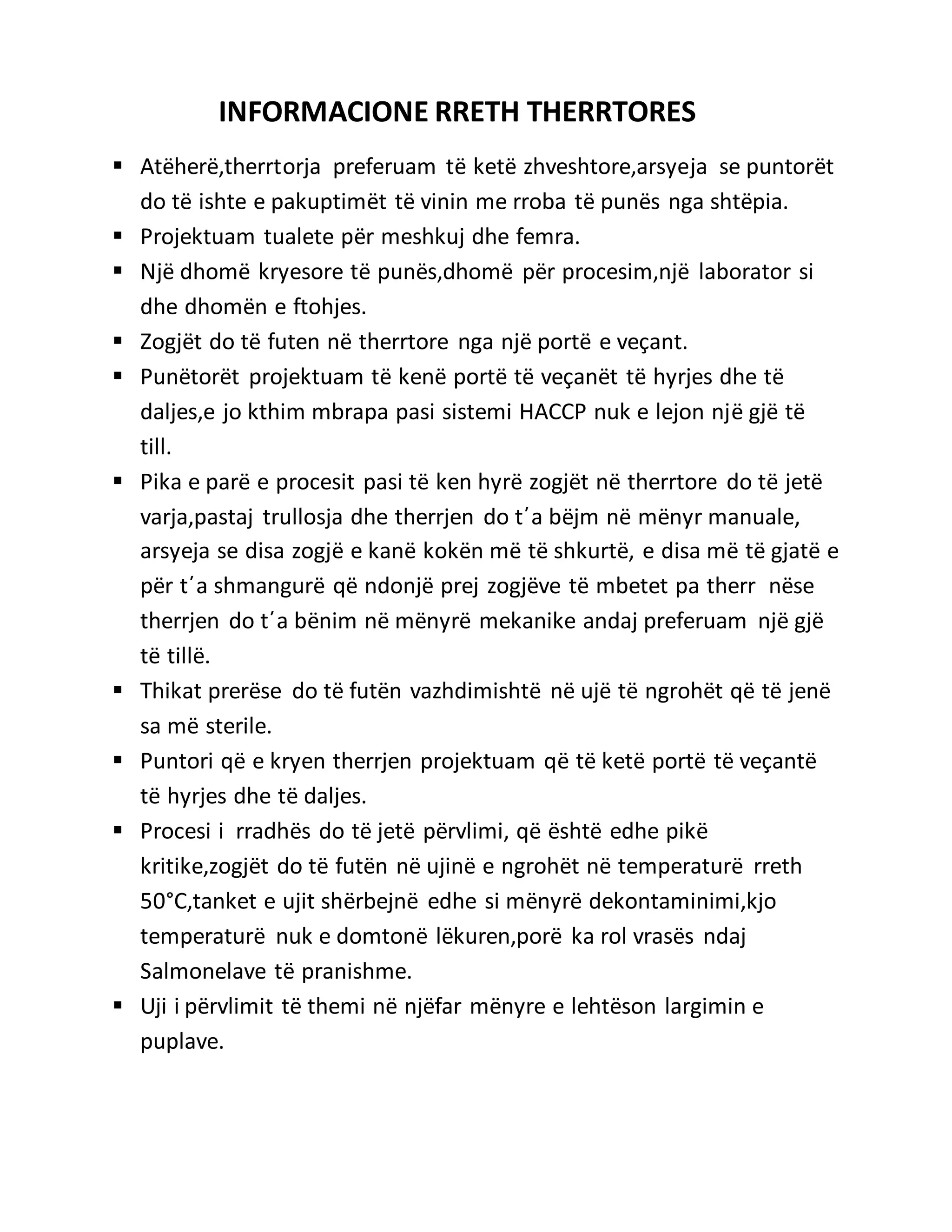 Projektimi i një objekti prodhues sipas HACCP | DOCX