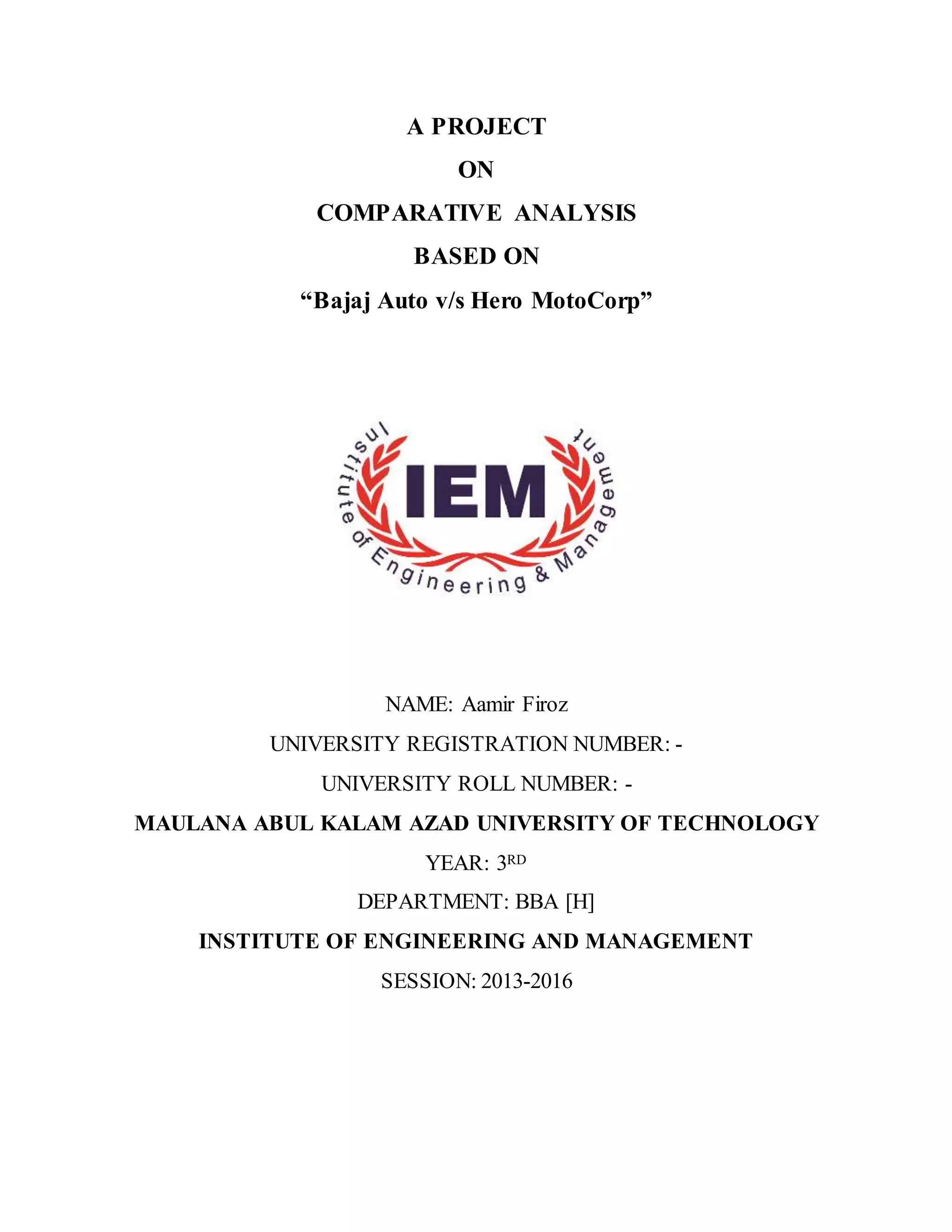 Project on Comparative Analysis of Bajaj Auto & Hero MotoCorp. | DOCX
