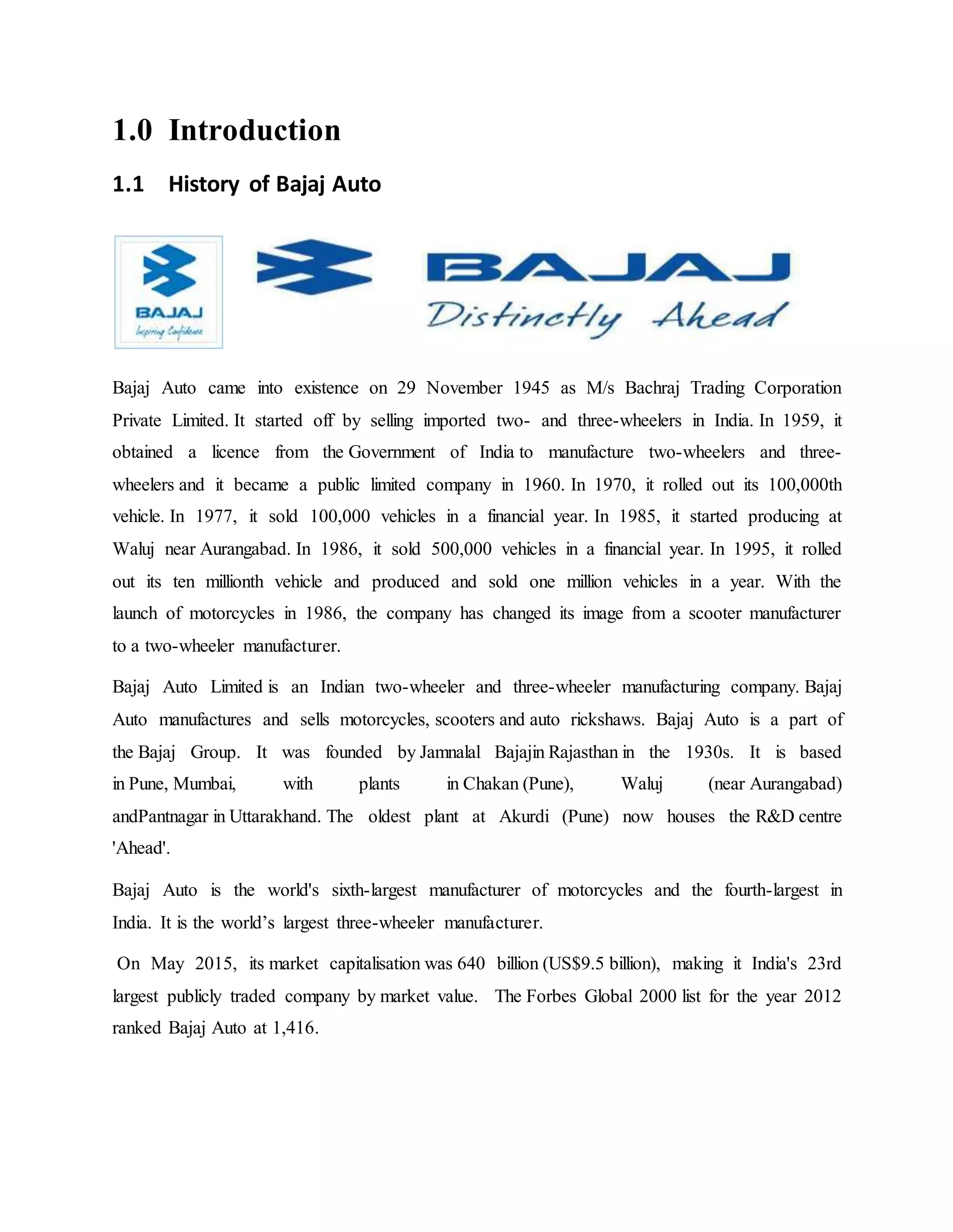 Project on Comparative Analysis of Bajaj Auto & Hero MotoCorp. | DOCX