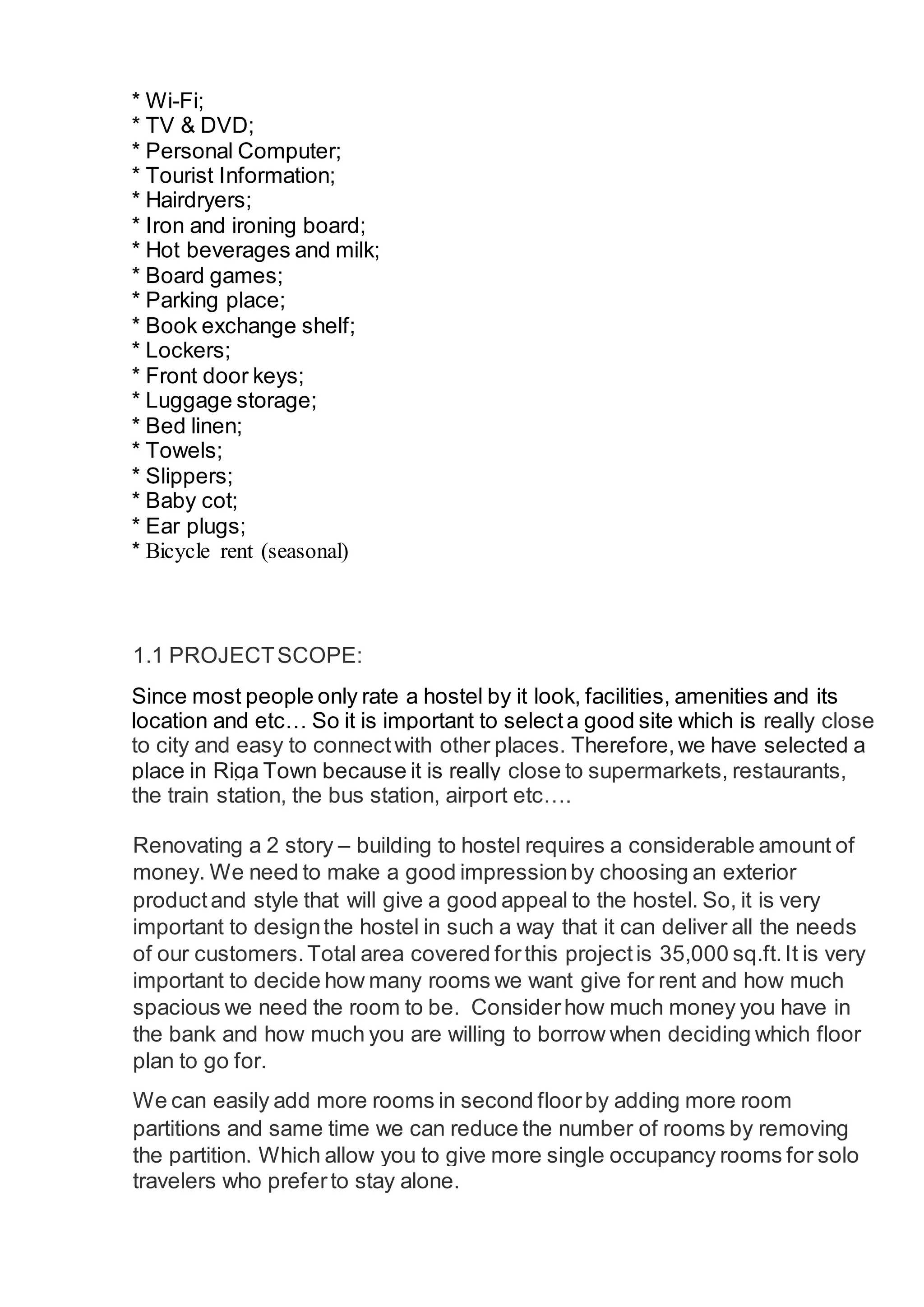 Project report on construction of hotel/hostel | DOCX