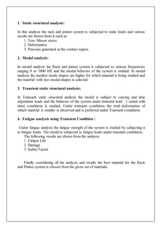 Analysis of Rack and Pinion under dynamic conditions | DOCX