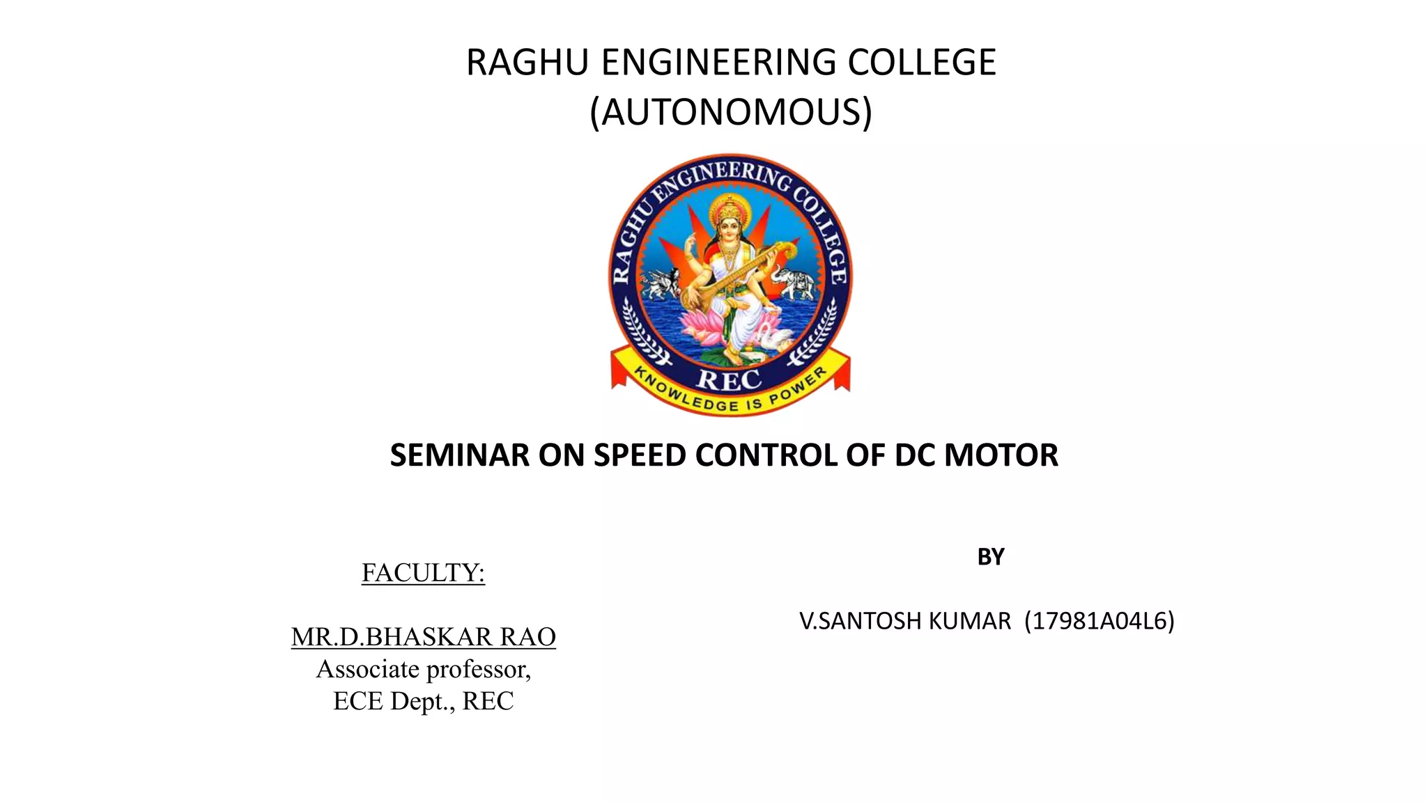 Speed control of D.C motor using Pusle width modulation | PPTX