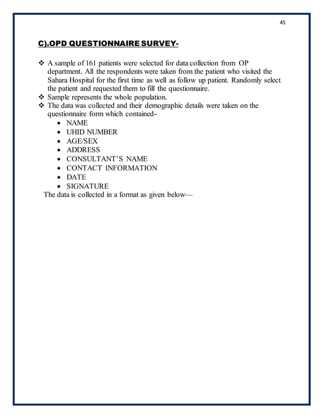 Project report on Time and motion study and OPD questionnaire survey ...