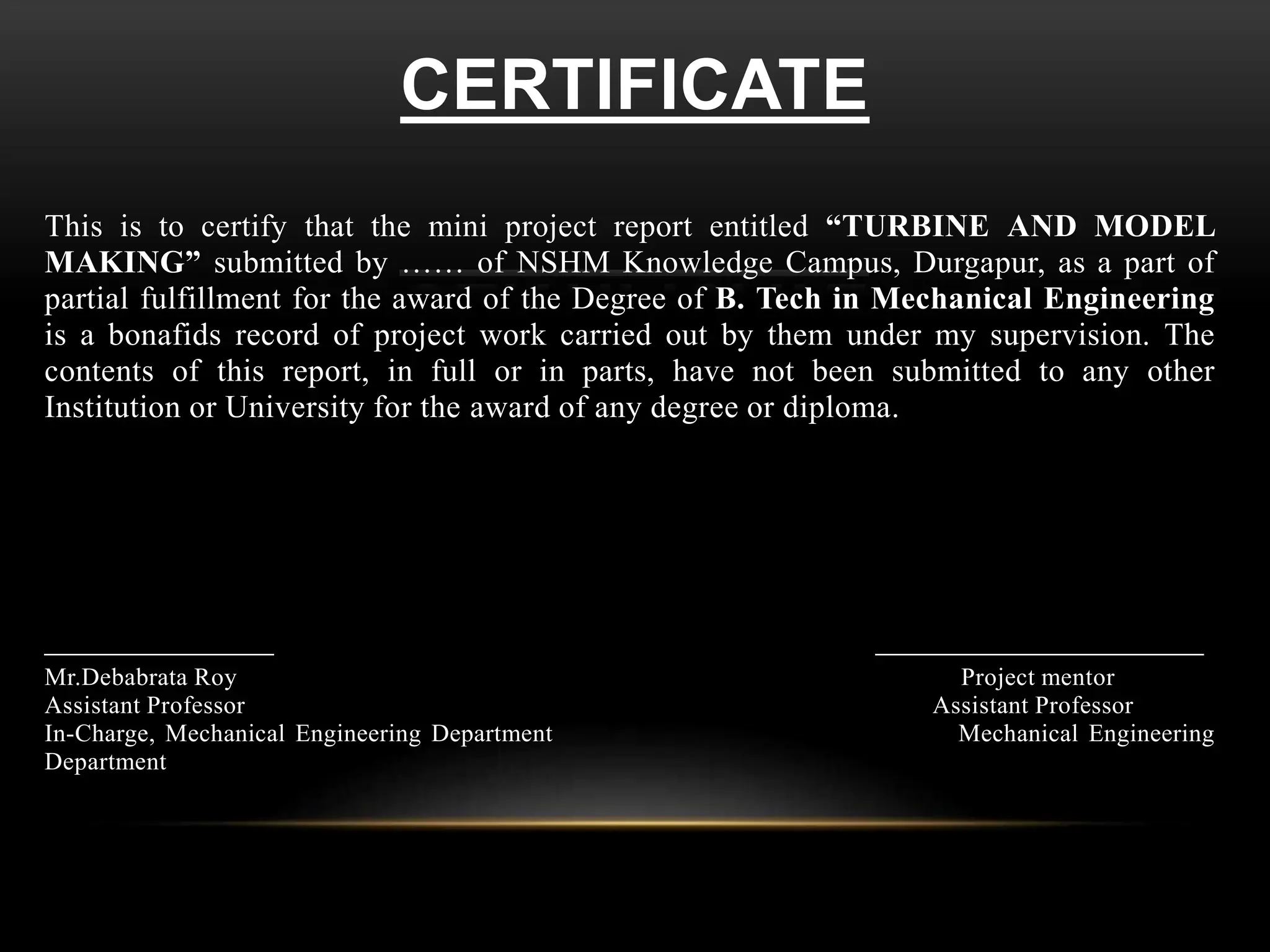 project ppt on turbine and model making process | PPT