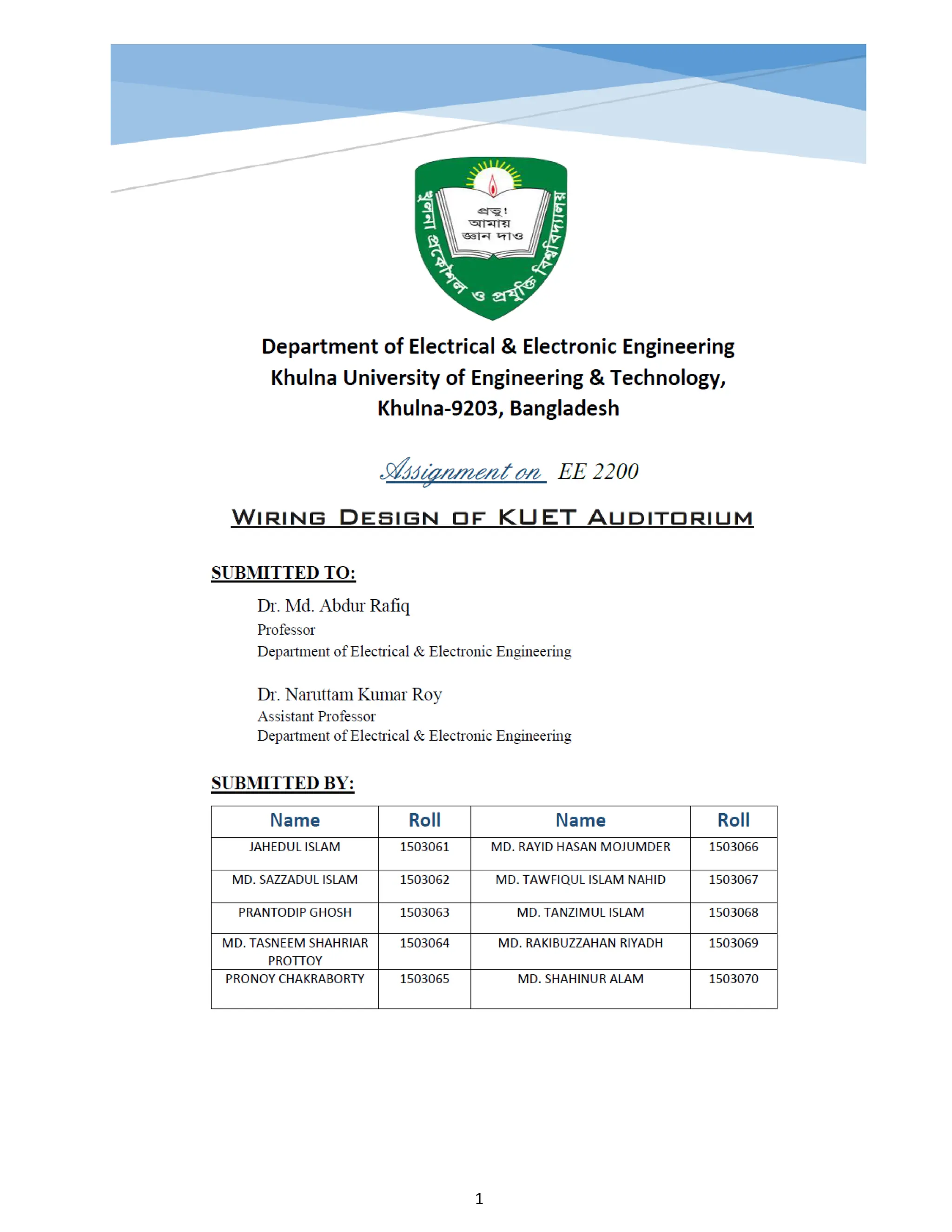 Wiring Design of KUET Auditorium Building | PDF