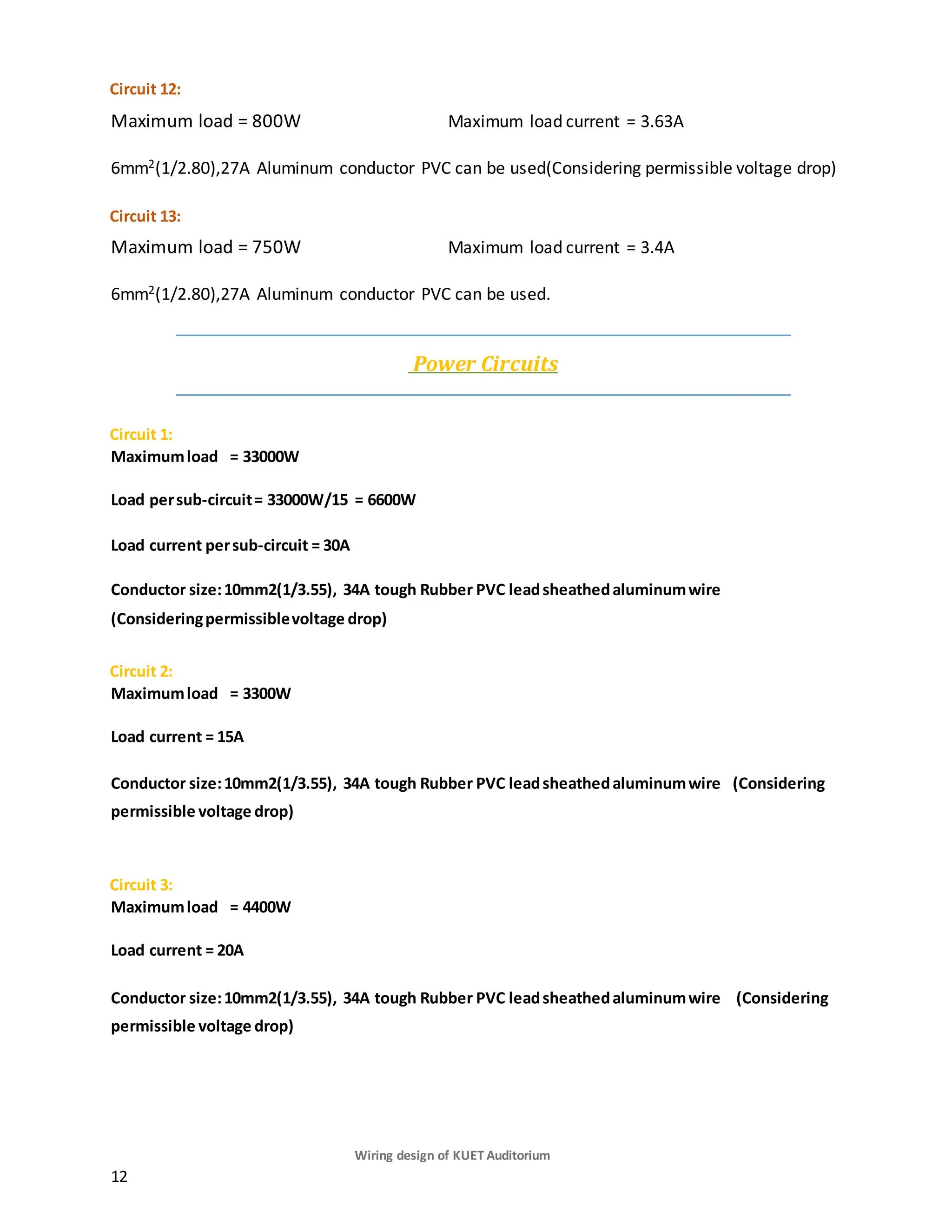 Wiring Design of KUET Auditorium Building | PDF