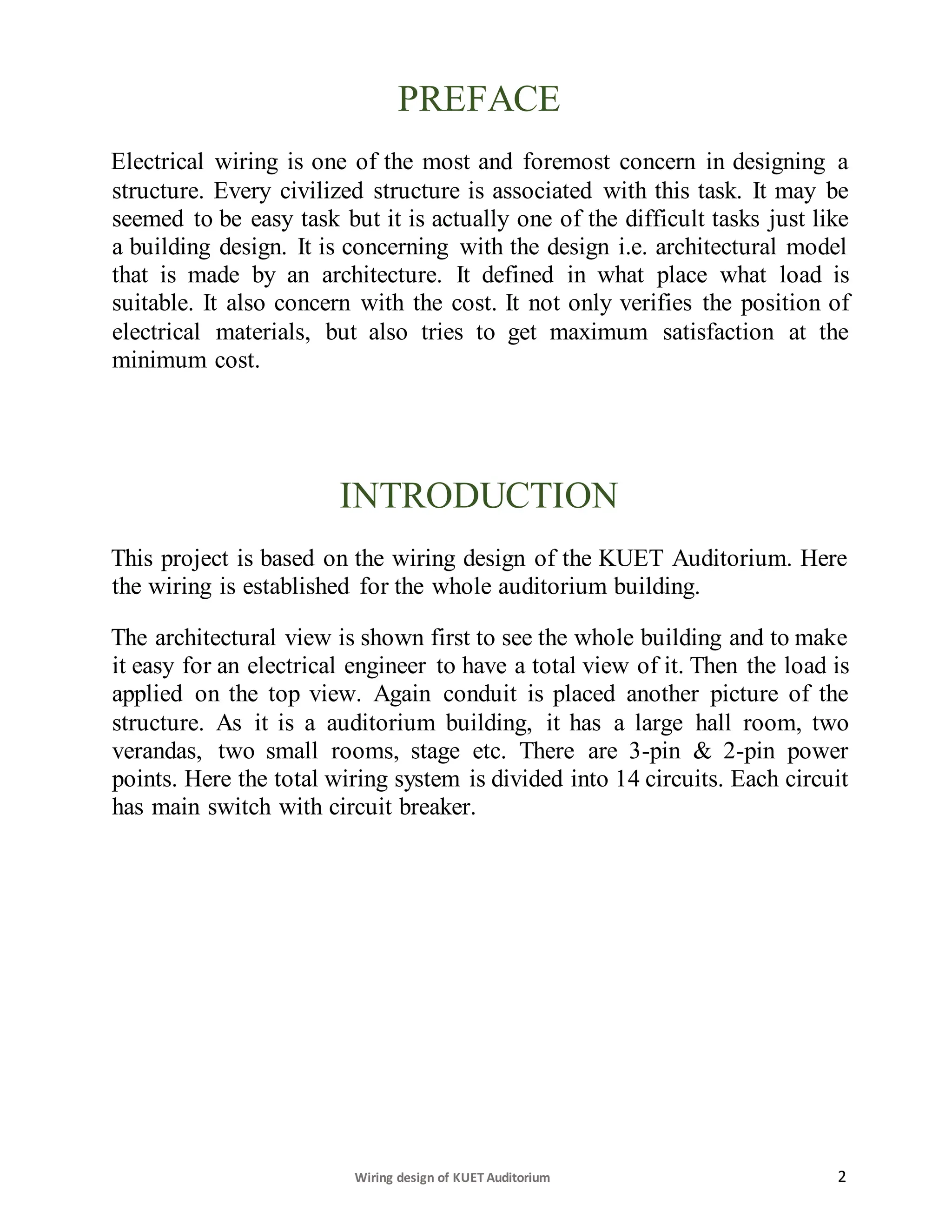 Wiring Design of KUET Auditorium Building | PDF